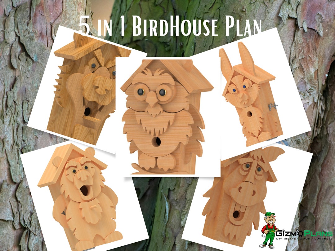 Birdhouse Plan Bundle - Owl, Bear, Horse, Tall Rabbit, and Wolf - 5 in ...