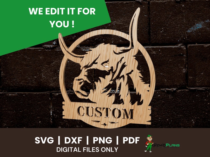 Personalized Highland Cow Monogram Sign, SVG DXF Laser Cut Files ...