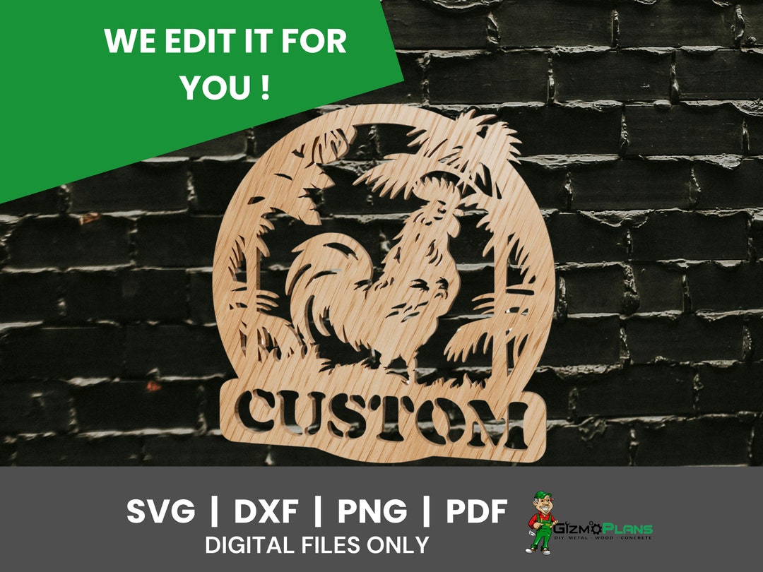 Personalized Rooster Monogram Sign, SVG DXF Laser Cut Files, Digital ...