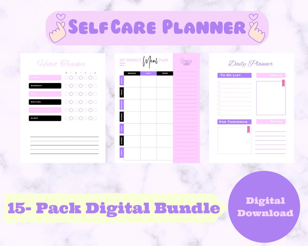Self-care Planner Check-list for Health and Wellness, Daily Well-being ...