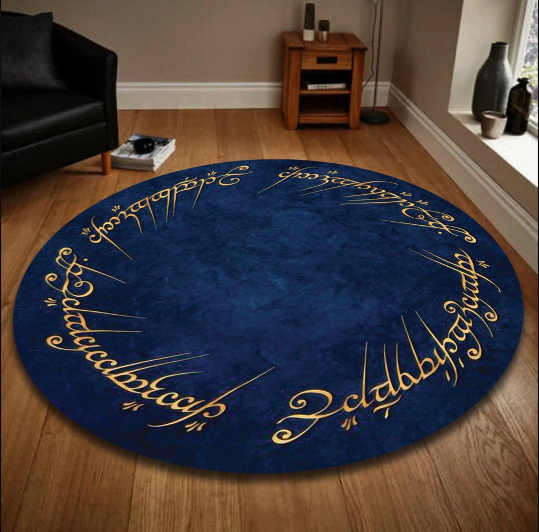 Lord of the Rings Rug: Blue Ring Inscription, Soft Bamboo Home Decor ...