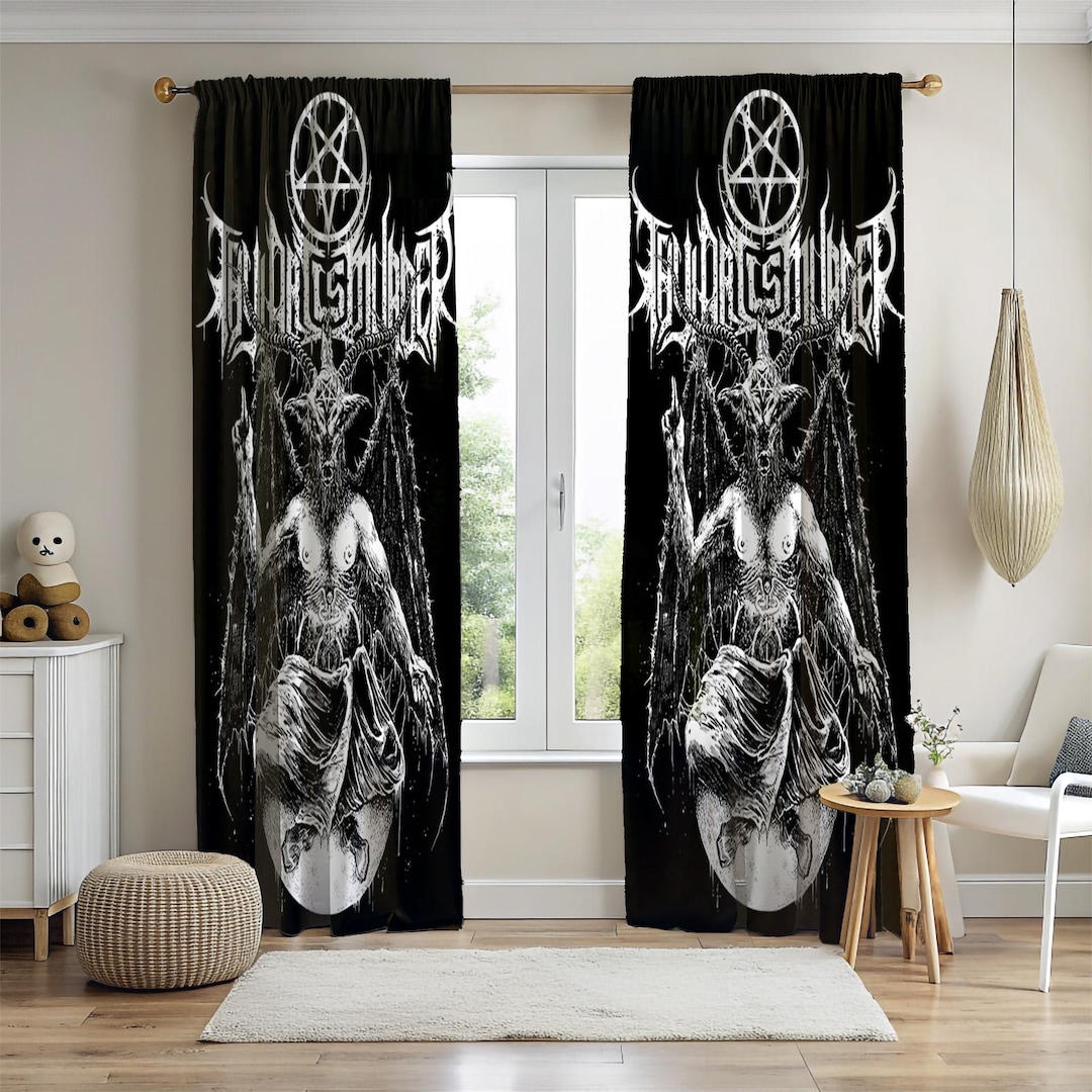 Occult Curtain, Baphomet Drapes, Death Metal Curtain, Gothic Style ...
