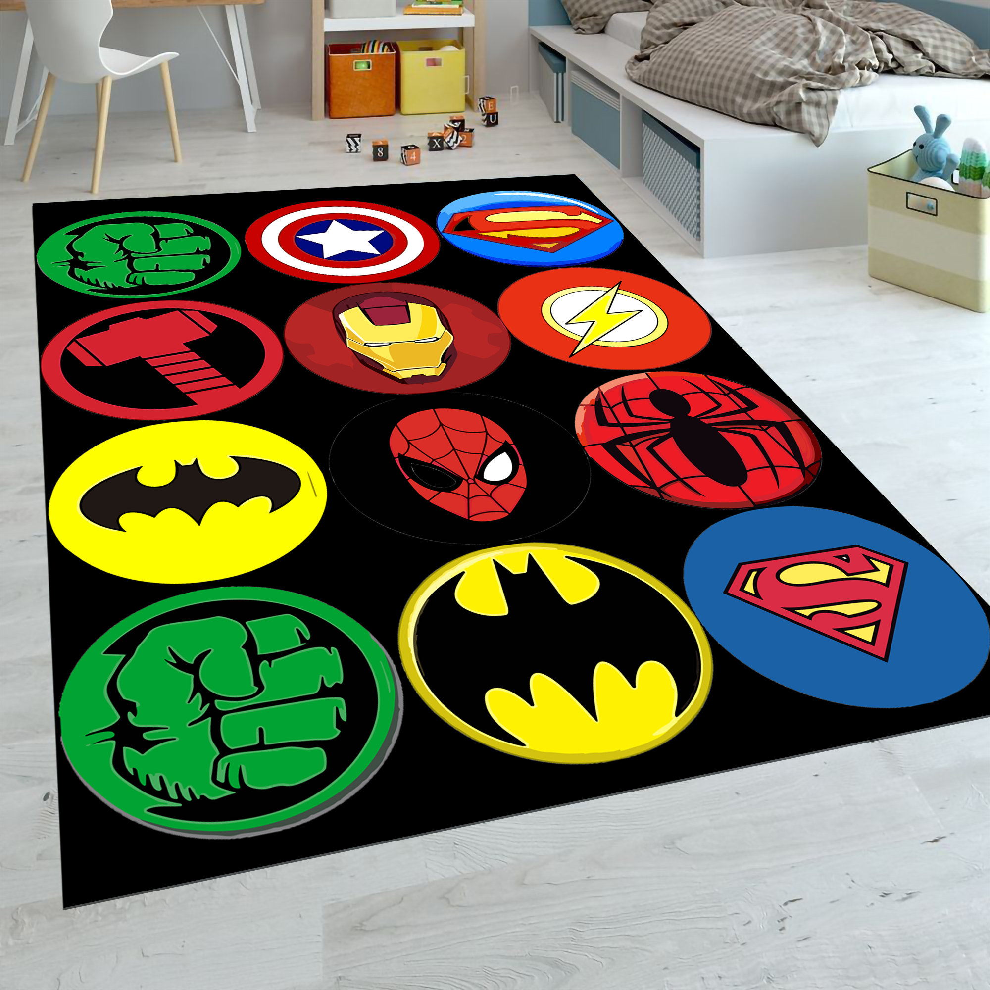 Super Hero Logo Rug, Avengers Carpet, Character Decor, Movie Children ...