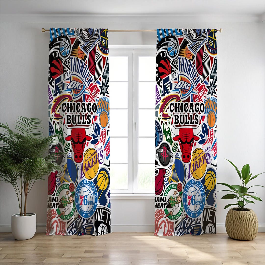 Basketball Curtain,sports Team Drapes,team Logos Drapes,team Fan ...