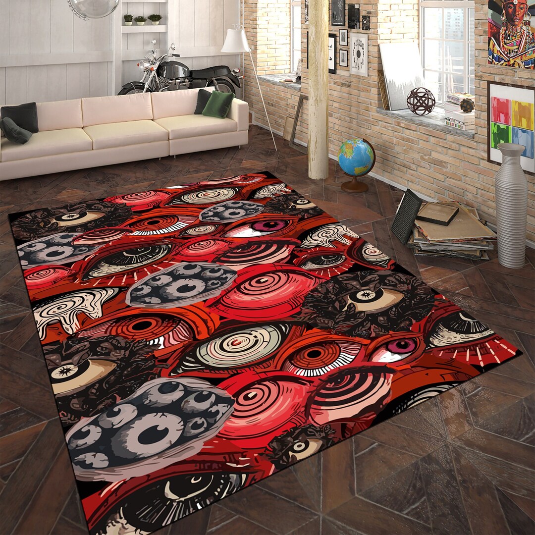 Eye Pattern, Horror Scare Eye Rug, Gothic Area Rug, Red Rug, Soul Rug ...