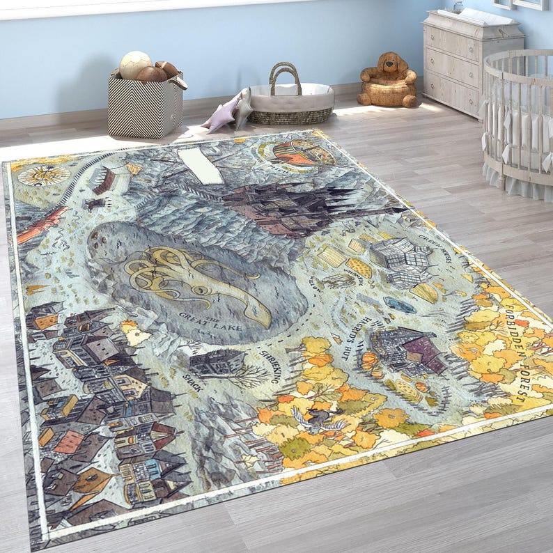 Witchcraft Themed Rug, Wizard School Map, Mystic Witchy Area Rug,kids ...