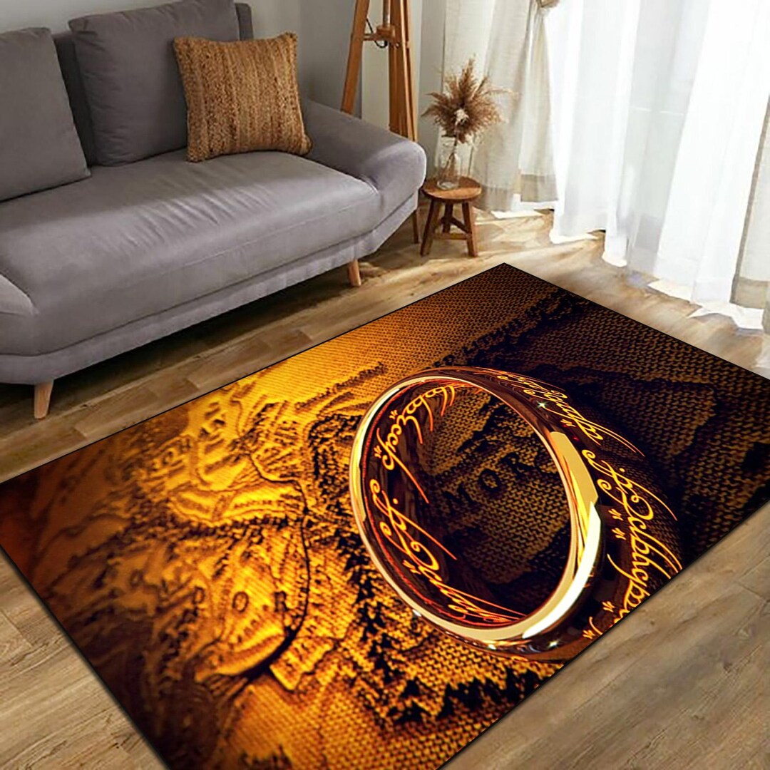 Lord of the Rings Area Rug, the One Ring Golden Map Carpet, Epic ...