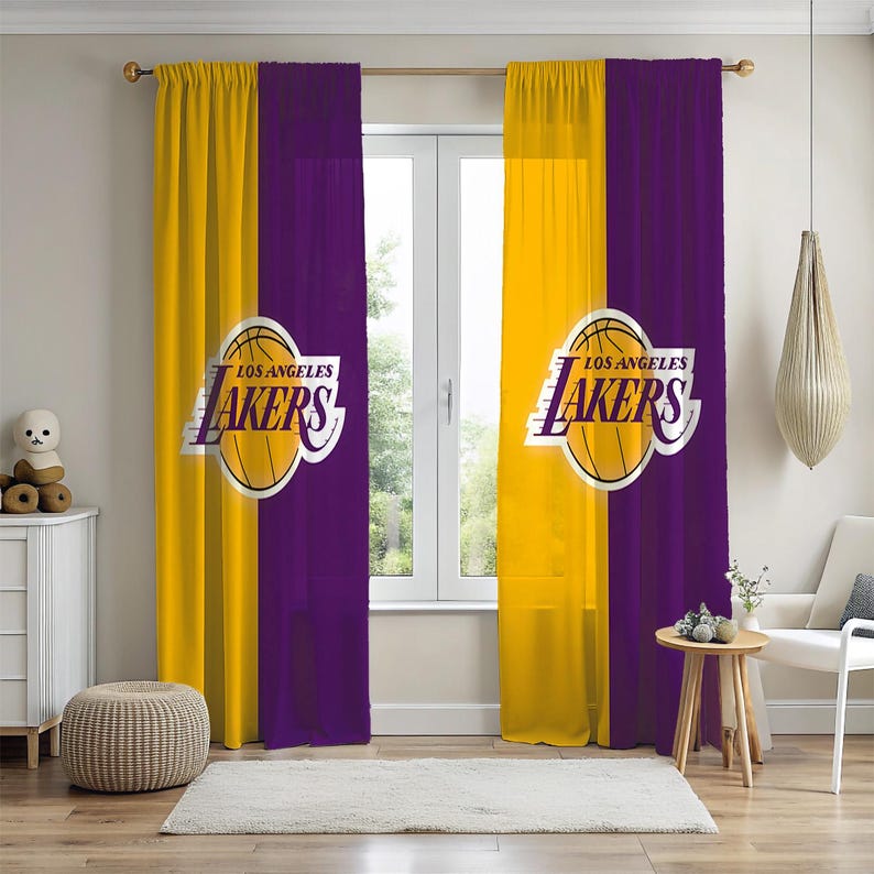 Purple Gold Drapes, LA Basketball Drapes, Sports Fan Curtain, Purple ...
