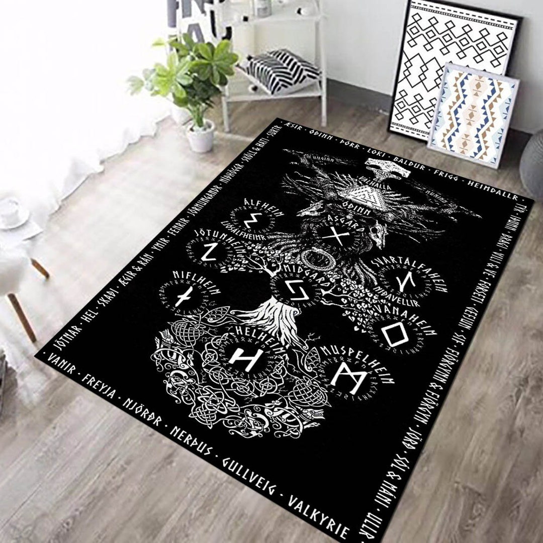 Viking Decor Rug, Valknut Norse Pagan Art, Valknut Norse Pagan Carpet ...