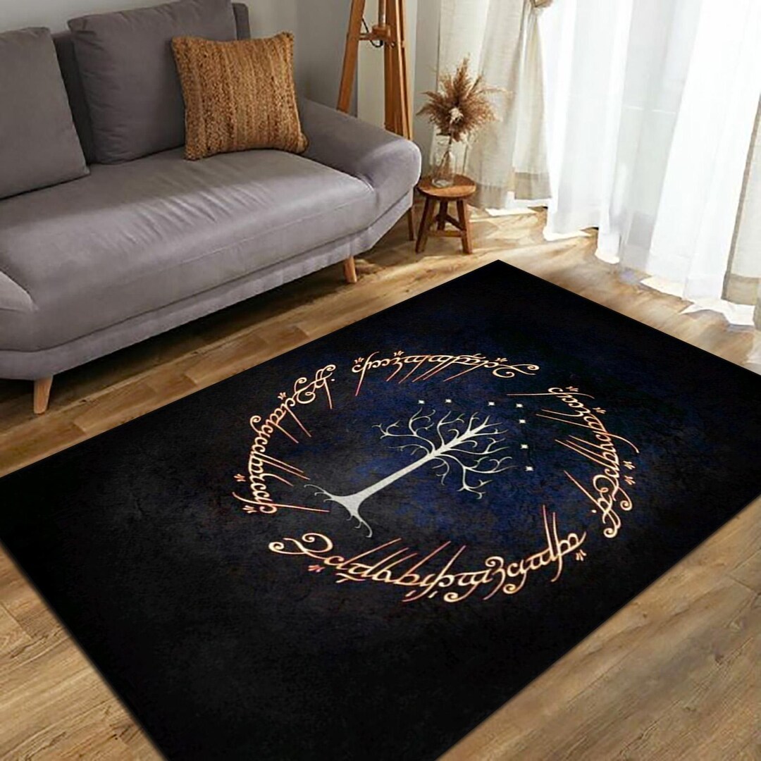 Lord of the Rings Rug, White Tree of Gondor Carpet, Elvish Inscription ...