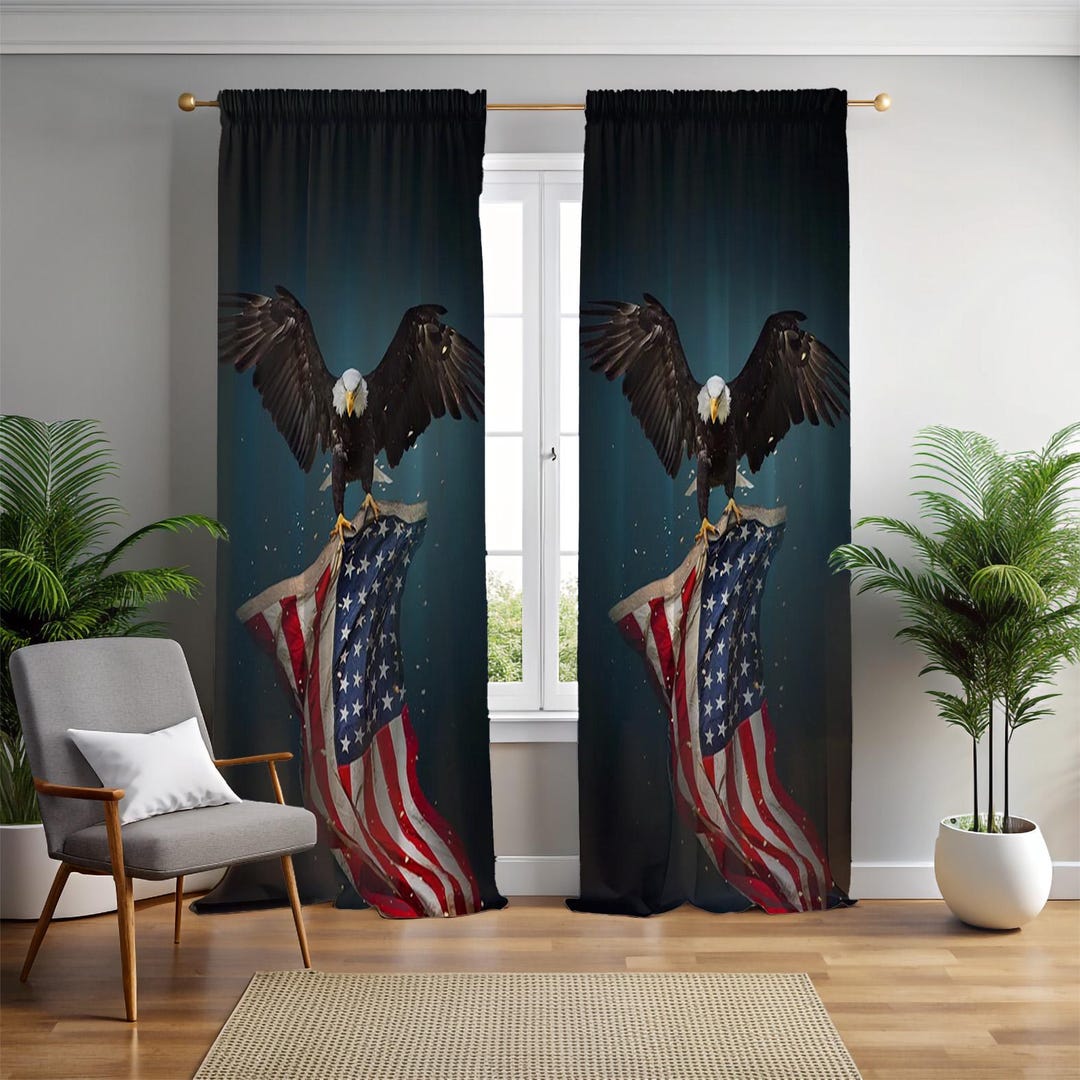 Bald Eagle Curtain, American Flag Drapes, Patriotic Drapes, USA Pride ...