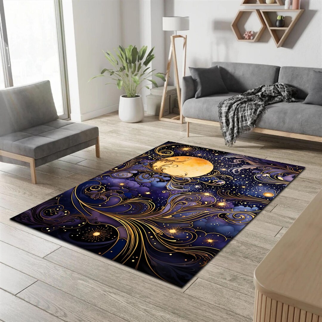 Moon Rug, Moon Decor Rug, Flower Area Rug, Sky Rug, Living Room Rug ...