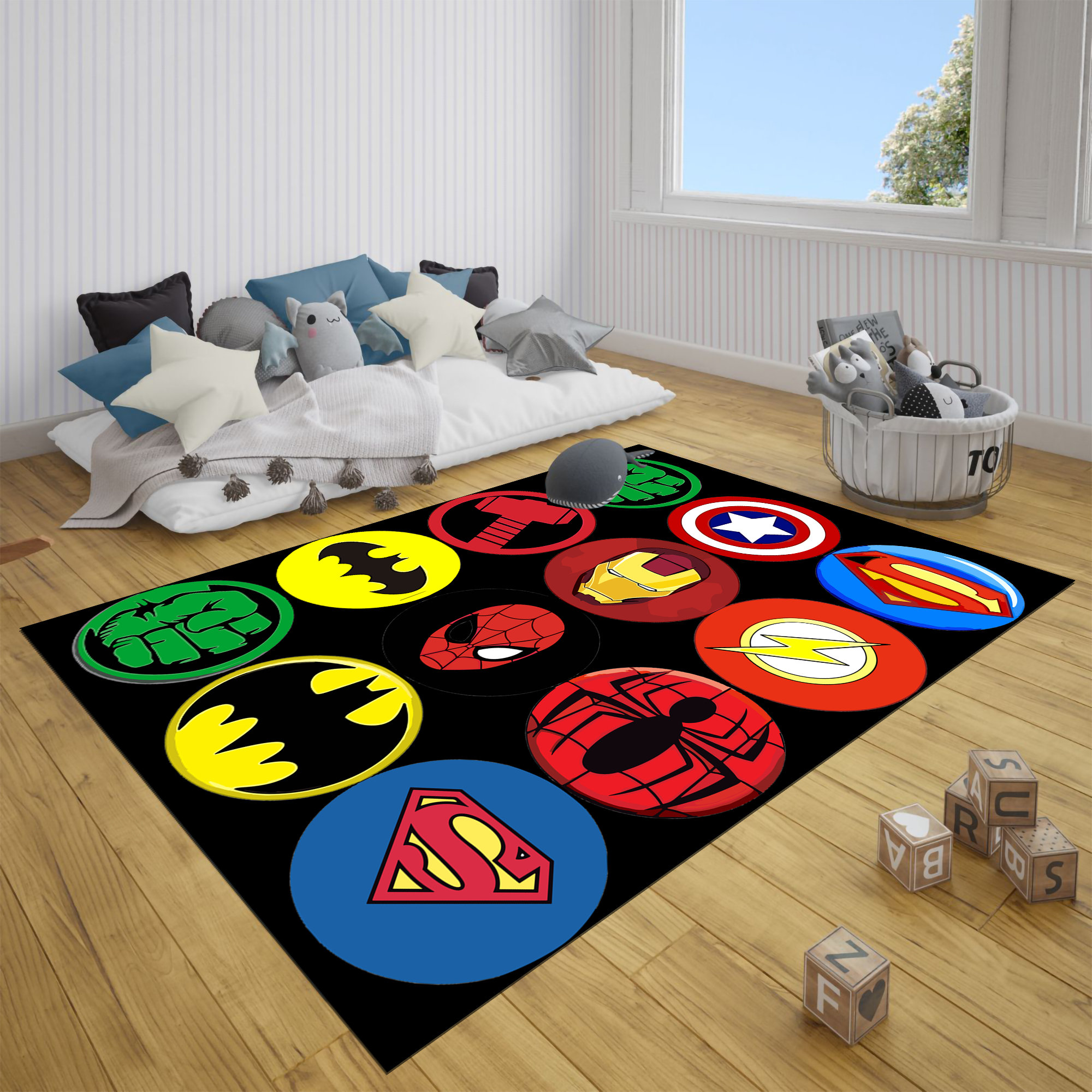 Super Hero Logo Rug, Avengers Carpet, Character Decor, Movie Children ...