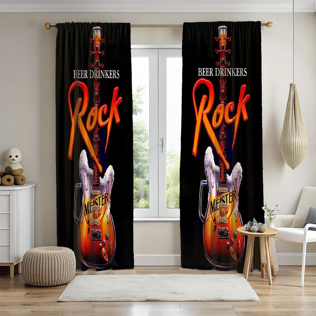 Famous Drinkers Drapes, Rock Music Curtain, Home Bar Drapes, Famous Mug ...