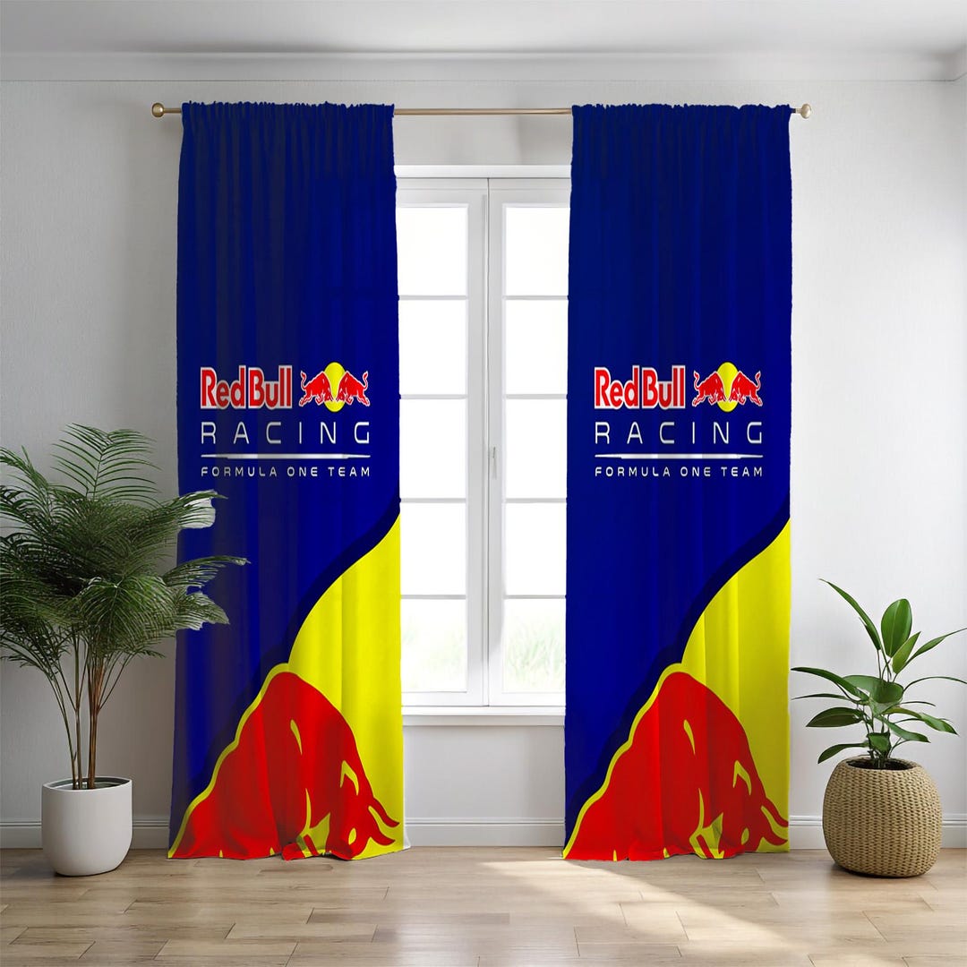 Red Bull Racing Inspired Curtains, Formula 1 Fan Room Decor, Energy ...