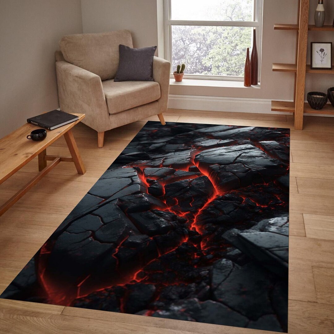 3D Lava Rug: Volcano Rock, Red Hot Design - Etsy