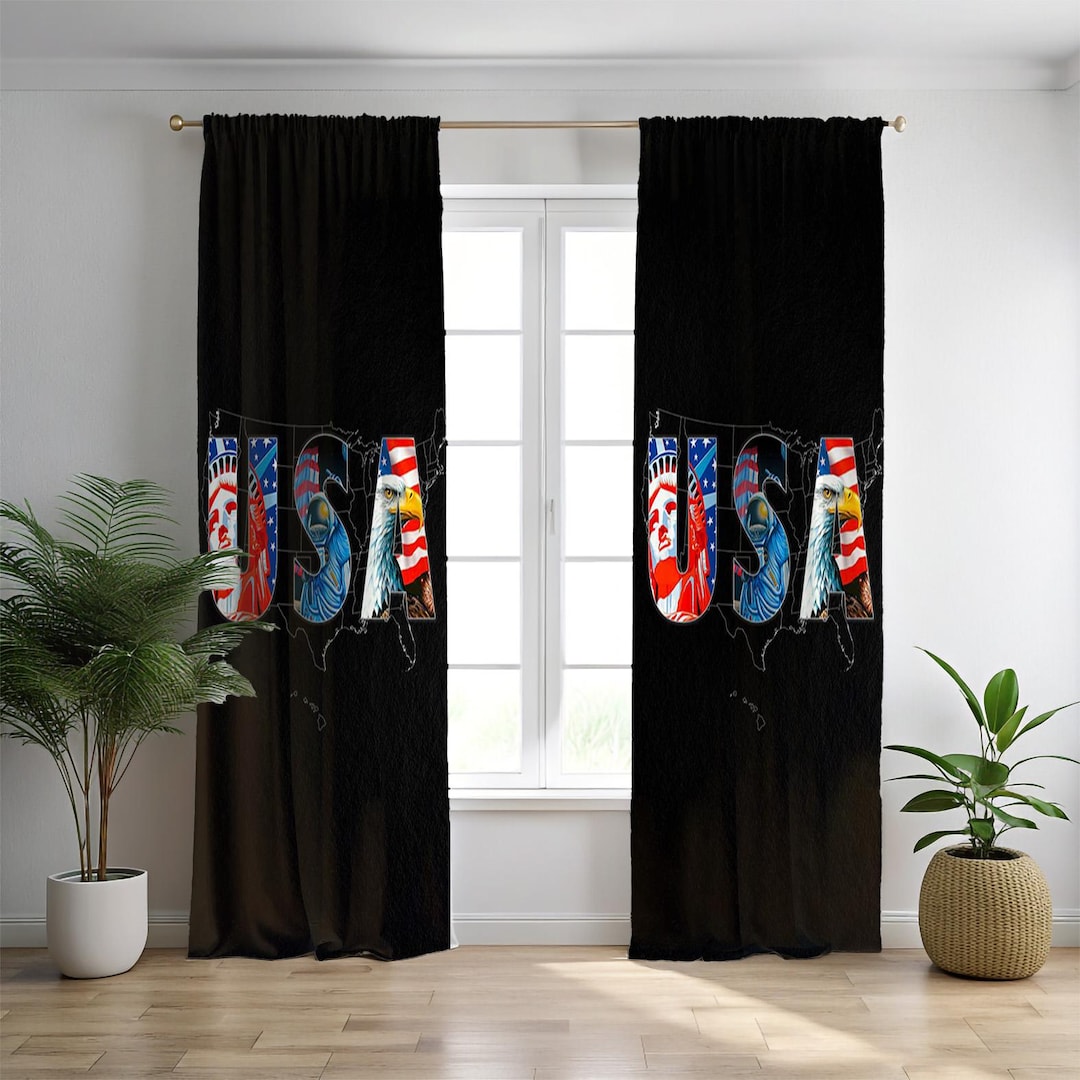 USA Letters Drapes, Patriotic Curtain, American Pride Drapes, Liberty ...