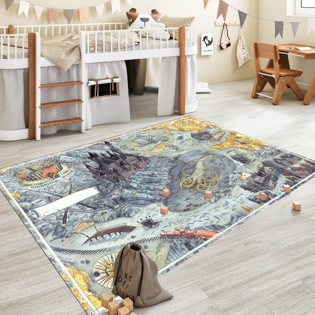 Witchcraft Themed Rug, Wizard School Map, Mystic Witchy Area Rug,kids ...
