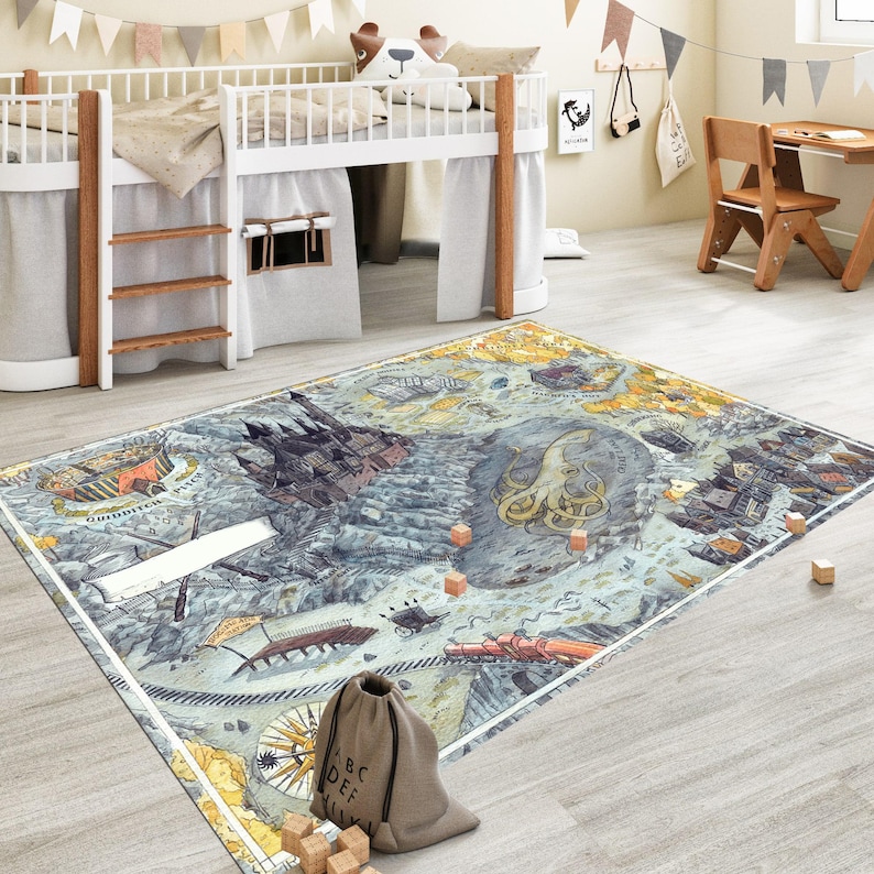 Witchcraft Themed Rug, Wizard School Map, Mystic Witchy Area Rug,kids ...