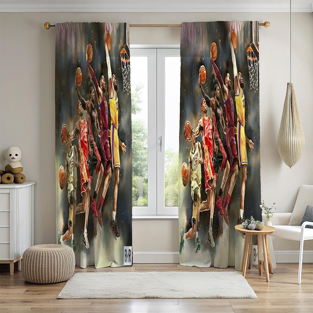 Basketball Legends Curtains, Slam Dunk NBA Stars Window Drapes, Teen ...