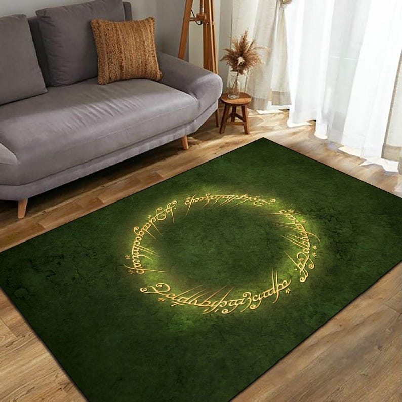 Lord of the Rings Area Rug, Elvish Inscription Forest Green Carpet ...