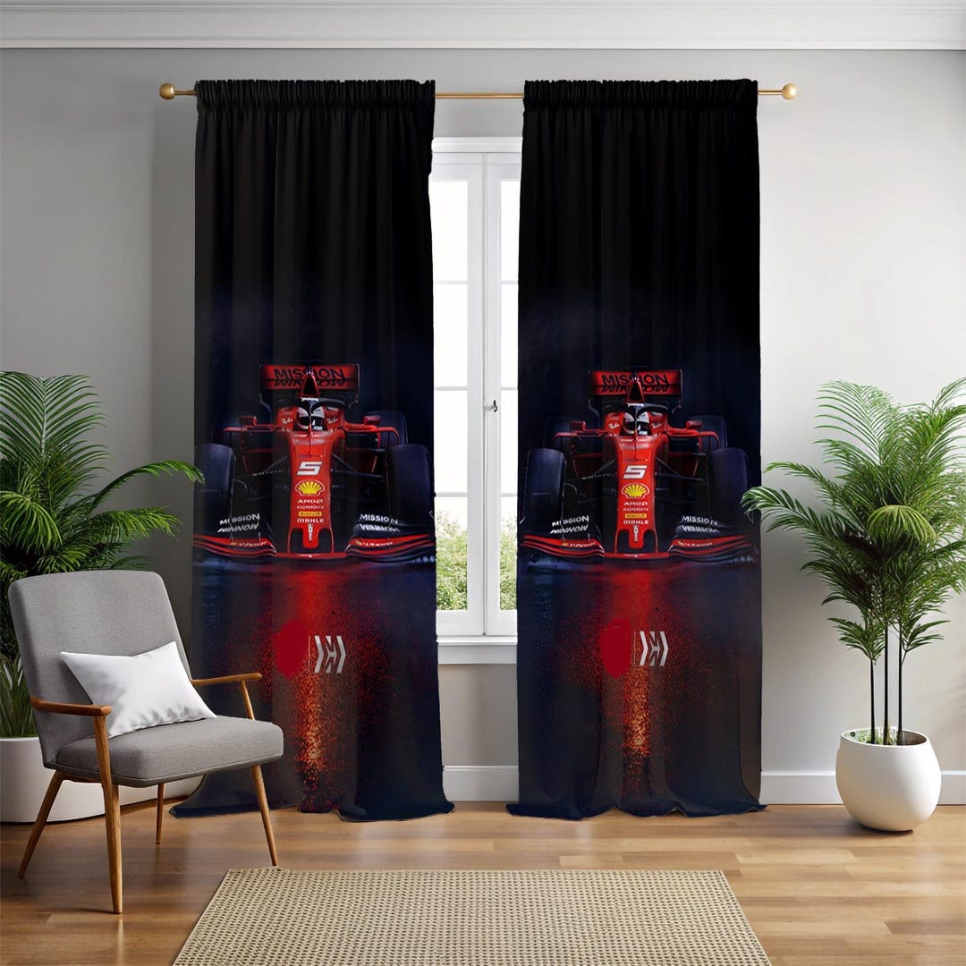 Red Formula Car, Racing Car Inspired Curtains, Formula 1 Fan Room Decor ...