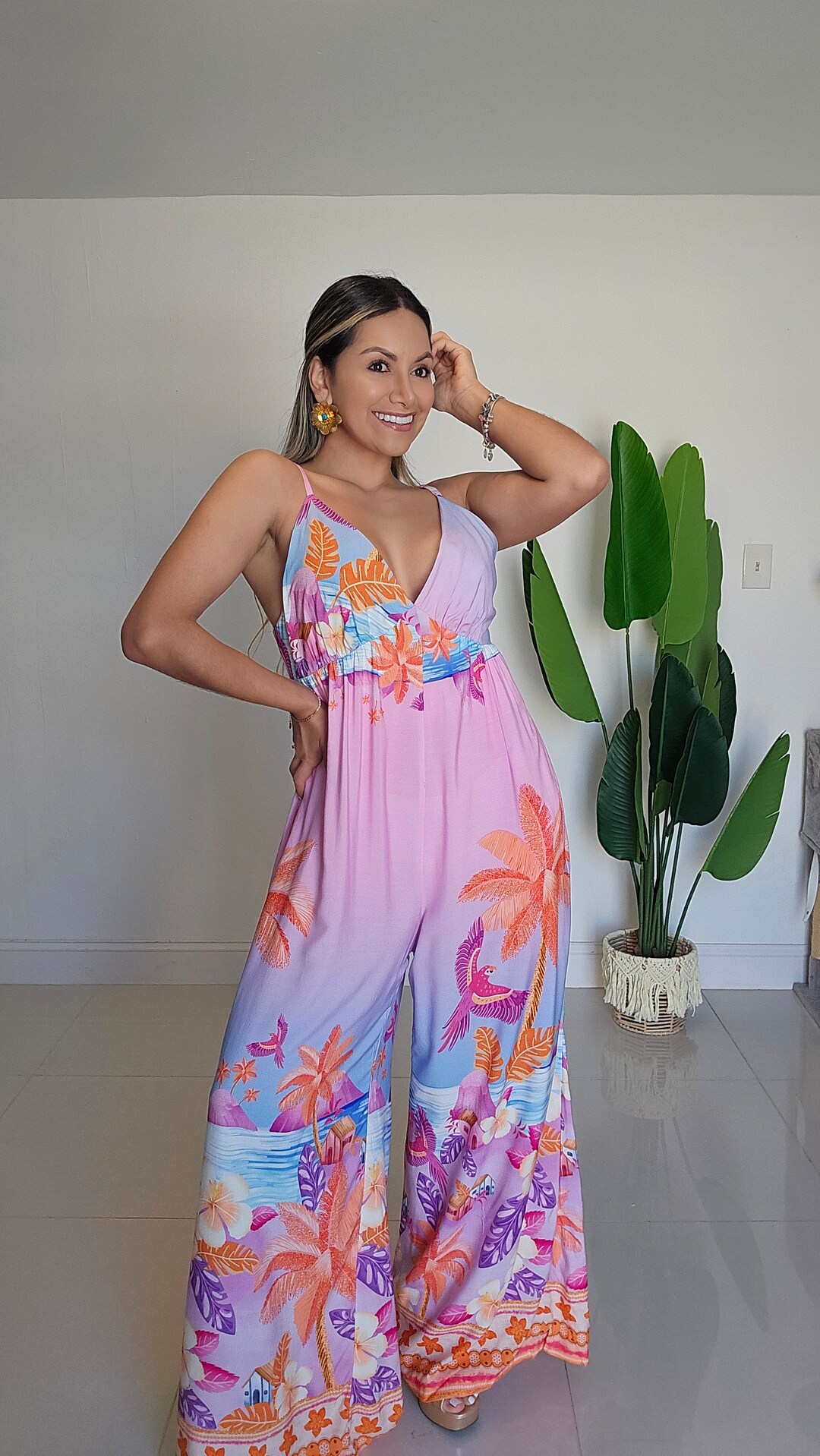 Palm Tree Jumpsuit. One Piece Tropical Jumper - Etsy