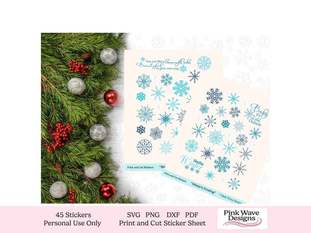 Winter Snowflake Sticker Sheet, Digital Download, Print and Cut ...