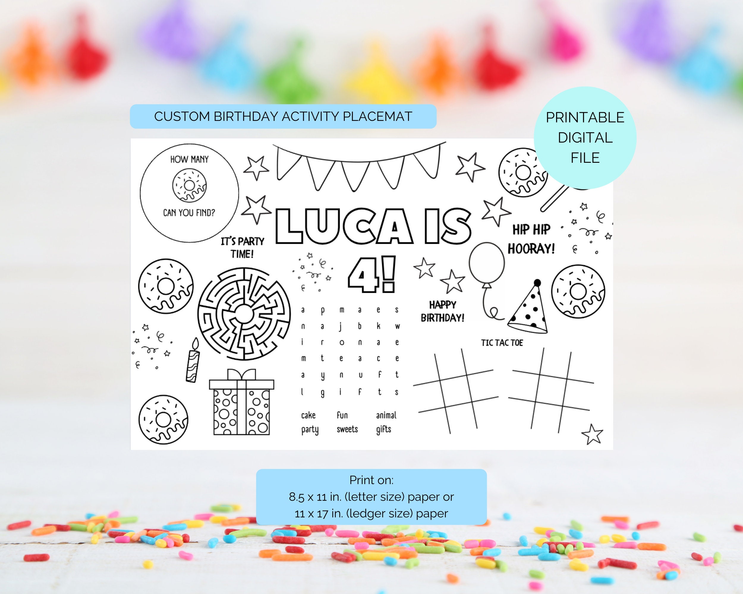 Custom Birthday Activity Placemat - Fun/party Theme - Etsy