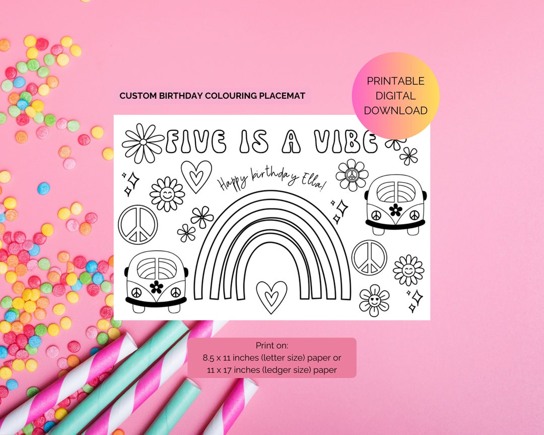 Five is a Vibe | "age" is a Vibe | Custom Birthday Colouring Placemat ...