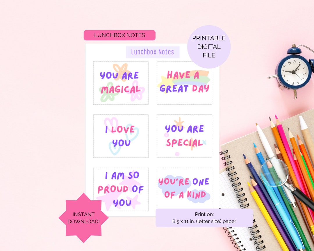 Printable Lunchbox Notes & Affirmations for Kids Instant Download - Etsy