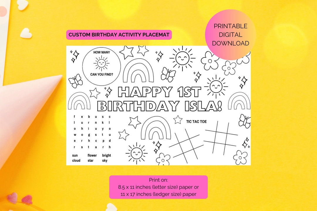 Rainbows & Sunshine Theme Custom Birthday Activity Placemat - Etsy