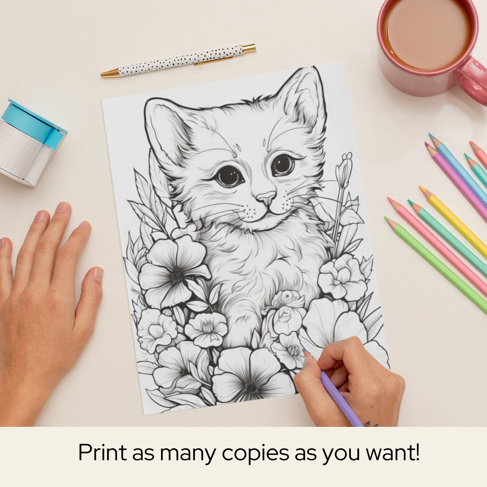 Mindful Coloring Pages PDF of Kittens Mindfulness Gift Workbook for ...