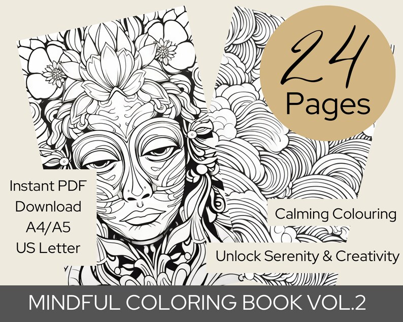 Mindful Coloring Pages PDF Mindfulness Gift Workbook for Relaxation ...