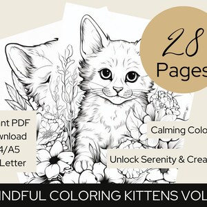 Mindful Coloring Pages PDF of Kittens Mindfulness Gift Workbook for ...