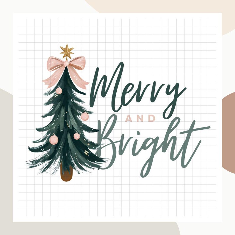 Merry and Bright Christmas Tree PNG - Holiday Digital Download - Etsy