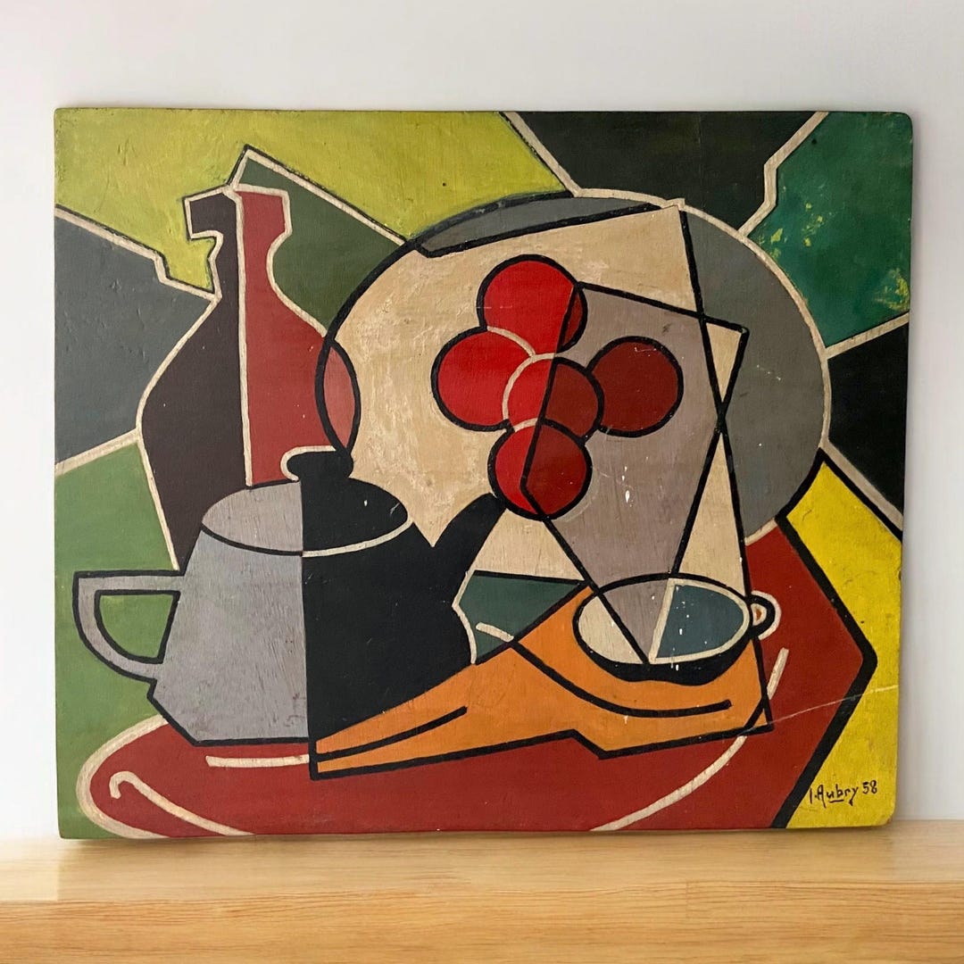 Aubry '58 - Surrealist Painting on Panel - Table Ensemble - 20th ...