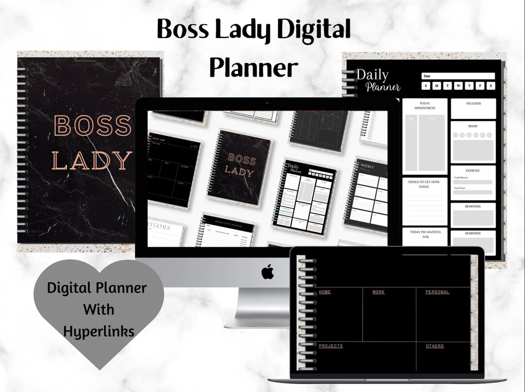 Boss Lady Digital Planner Black, Hyperlinks, Aesthetic - Etsy