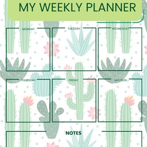 Digital Weekly Planner Template Printable PDF: Cactus, Desert Flowers ...