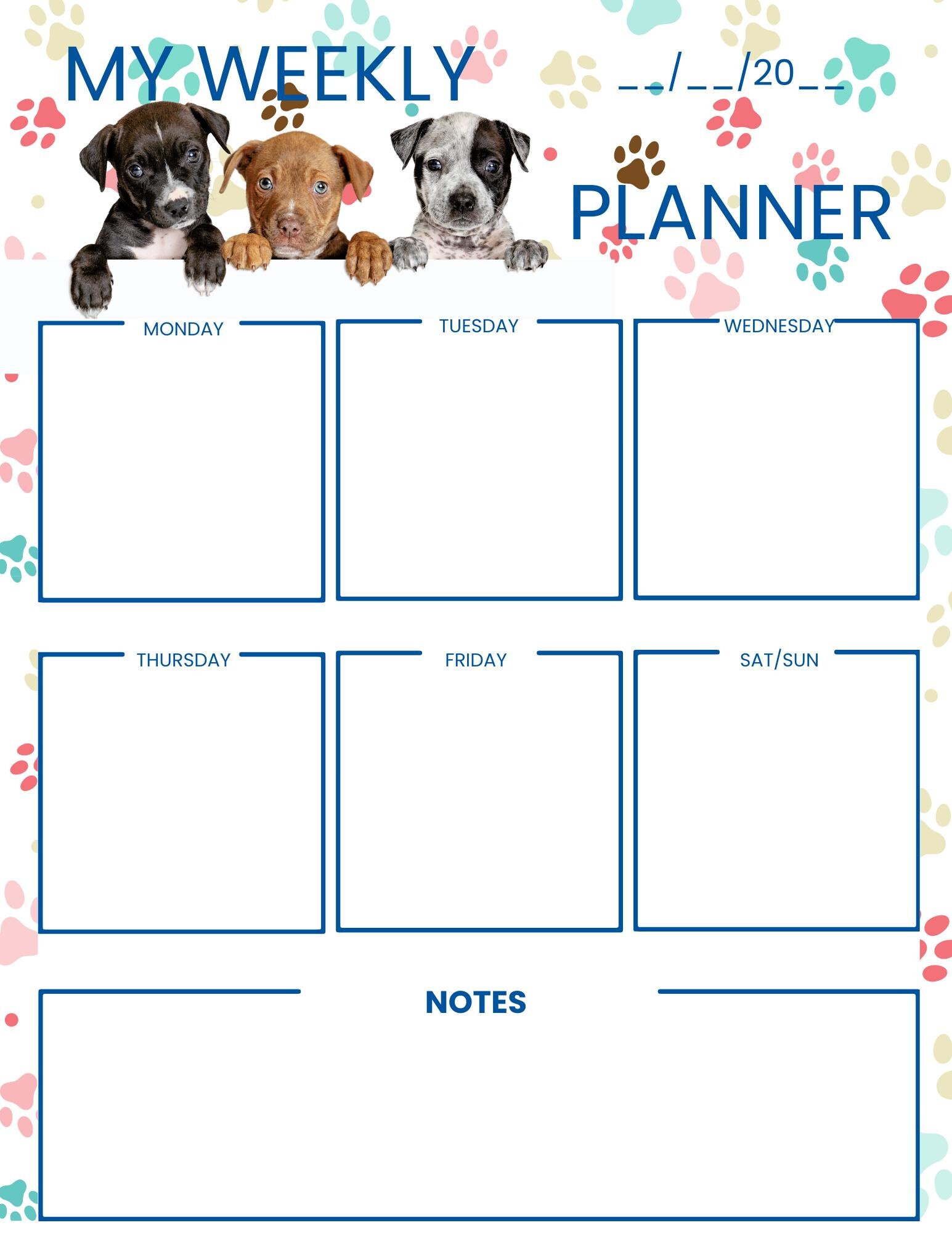 Digital Dogs Weekly Planner Template Printable PDF - Etsy