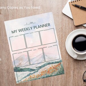 Digital Weekly Planner Template Printable PDF: Simple Mountain ...