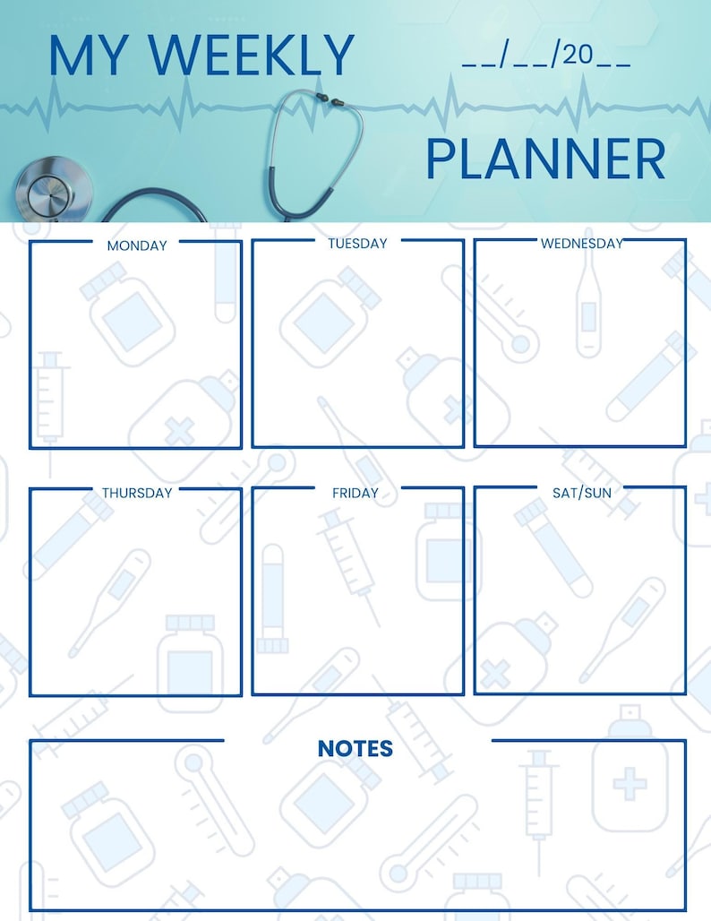 Weekly Planner Printable for Nurses & Medical Students | Healthcare ...