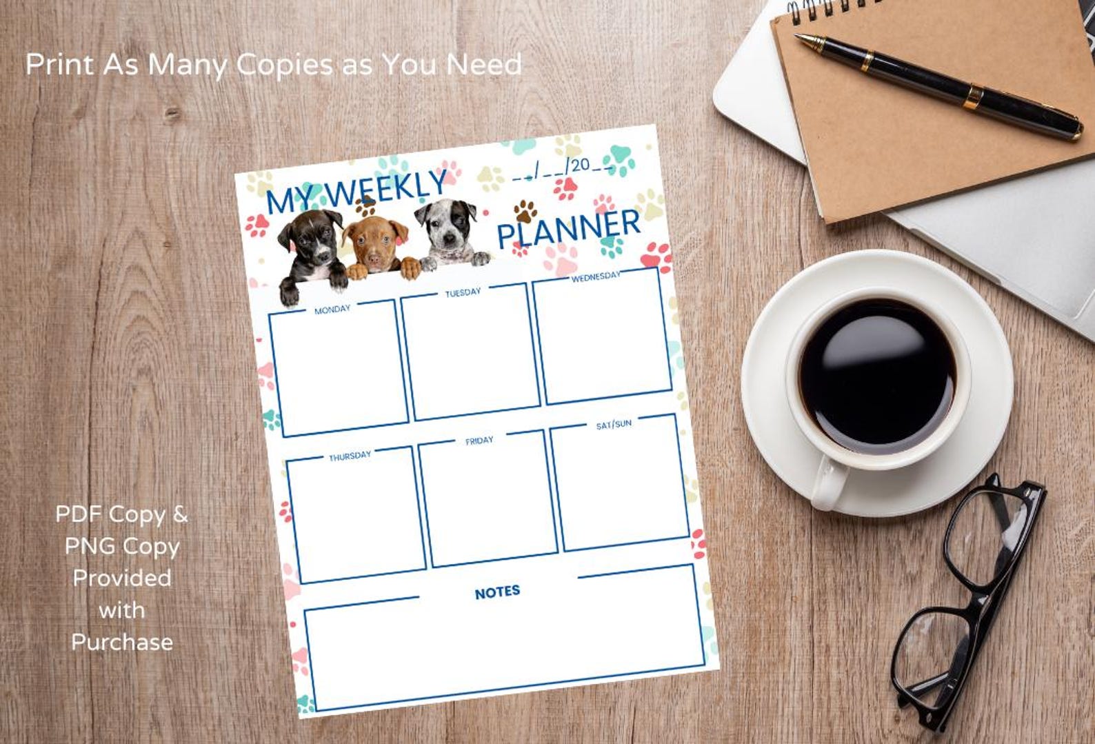 Digital Dogs Weekly Planner Template Printable PDF - Etsy