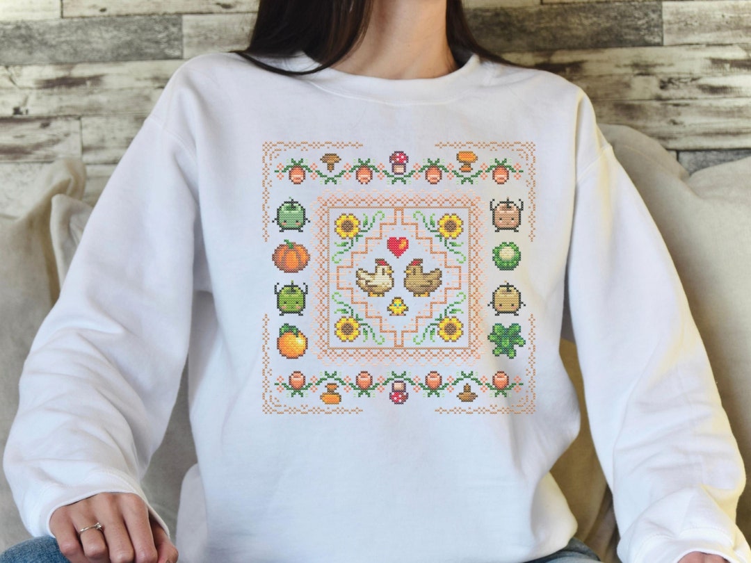 Embroidery-inspired PRINTED Stardew Sweatshirt Cozy Gamer Sweater Farm ...