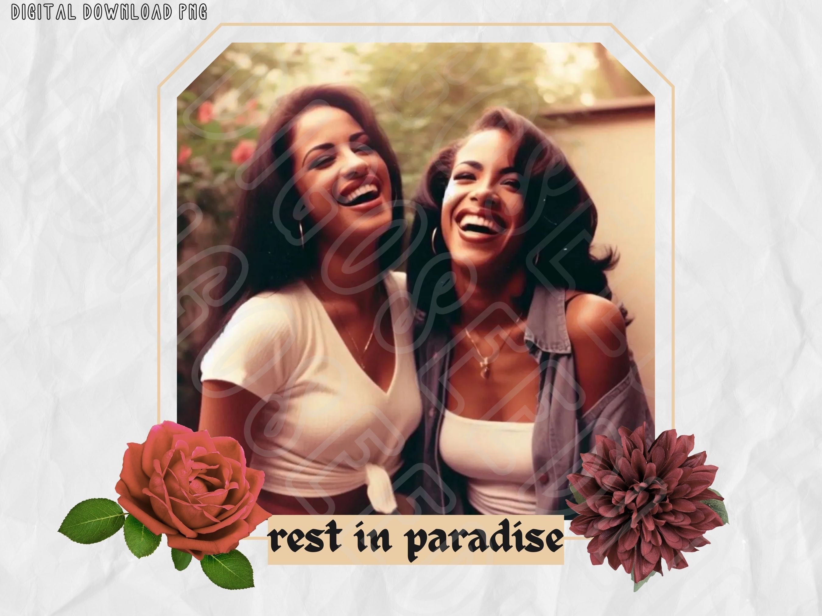Selena and Aaliyah Rest in Paradise Photo Graphic PNG Download, Floral ...