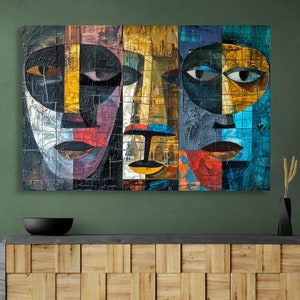Abstract Faces, Canvas Print. Colorful Mosaic Faces, Wall Art. Modern ...