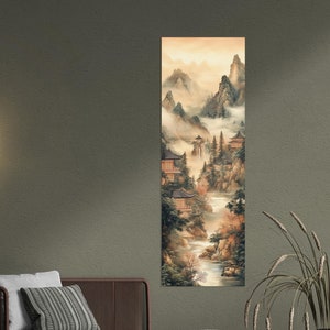 Traditional Vertical Chinese Landscape, Canvas Print. Antic Village on ...
