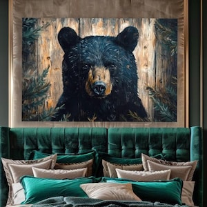 Rustical Portrait of Black Grizzly, Wall Art. Wild Animal Poster ...