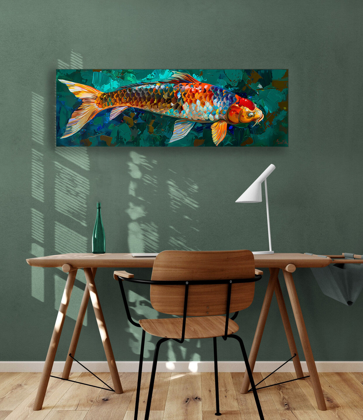 Large Canvas Painting of Big Fish, Wall Art Modern Design Colorful Carp ...
