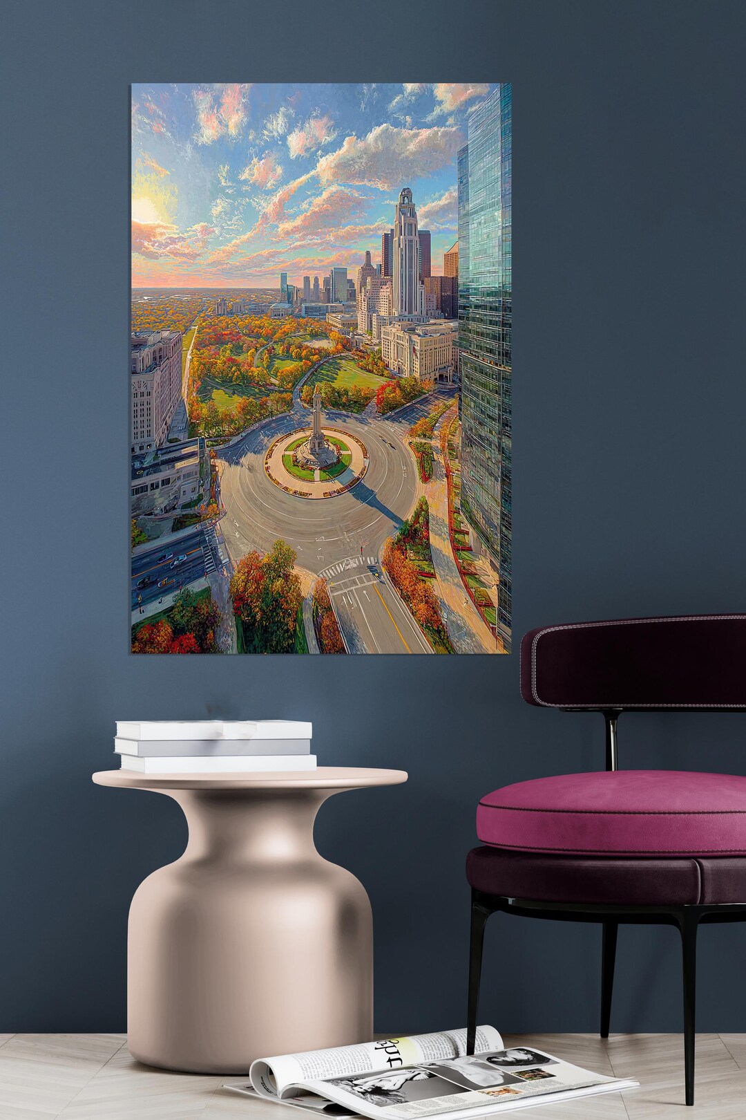 Columbus Ohio Roundabout Canvas Print, Downtown Skyline Wall Art ...